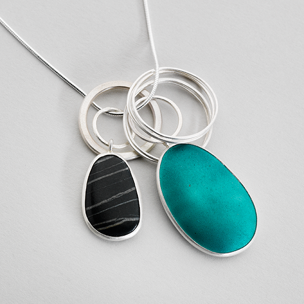 Sea Green Enamel Pendant with Iona Pebble – Aosdana
